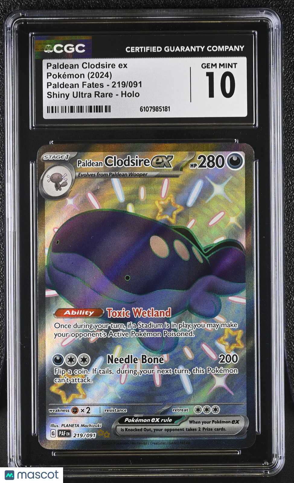 2024 Pokemon Paldean Clodsire ex #219/091 Shiny Ultra Rare CGC 10 ...